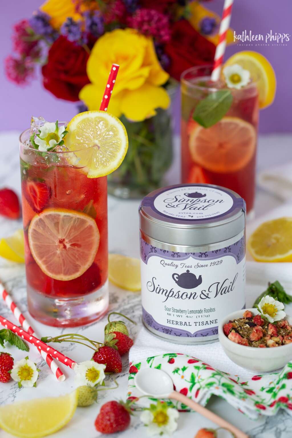 Iced Sour Strawberry Lemonade Rooibos Tea | Kathleen Phipps